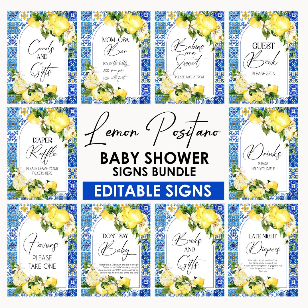 Lemon Baby Shower Sign Bundle Baby Shower Table Signs Books and Gifts ...