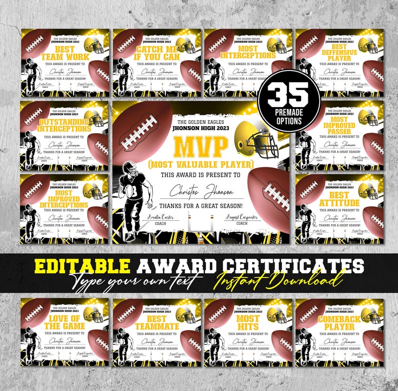 Editable Football Award Certificate: Team Party Printables (digital ...