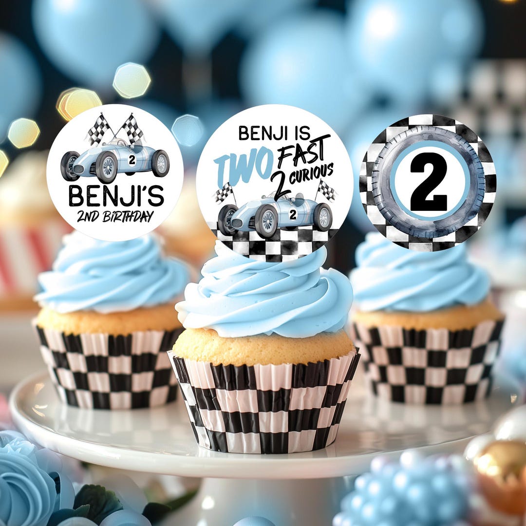 Editable Race Car Cupcake Toppers: Two Fast Birthday (digital Template ...