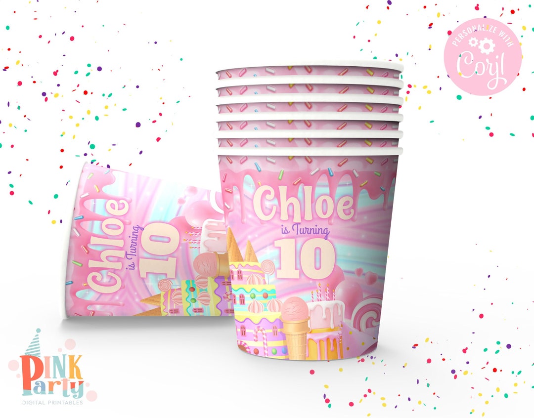 Kids Birthday Party Cups Labels Wrapper, Printable Templates, Kids ...