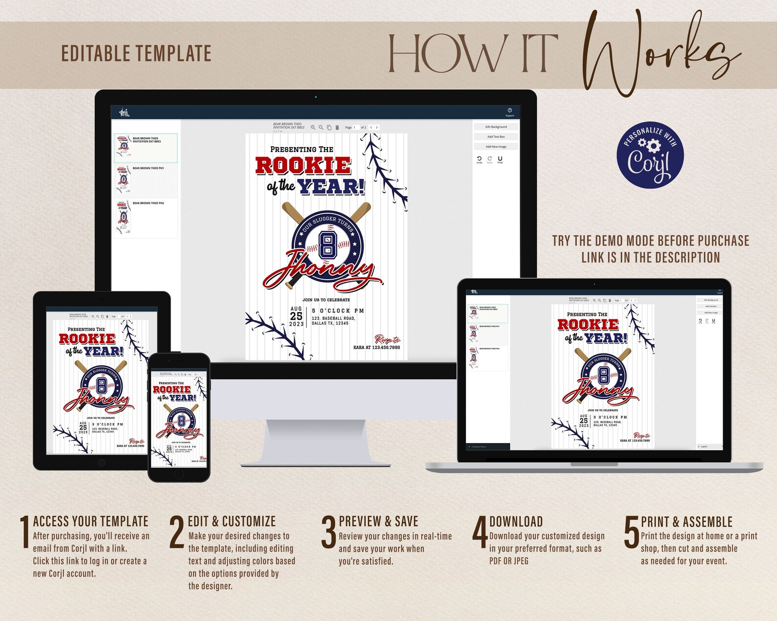Rookie of the Year Birthday Invitation: Baseball Editable Invite ...