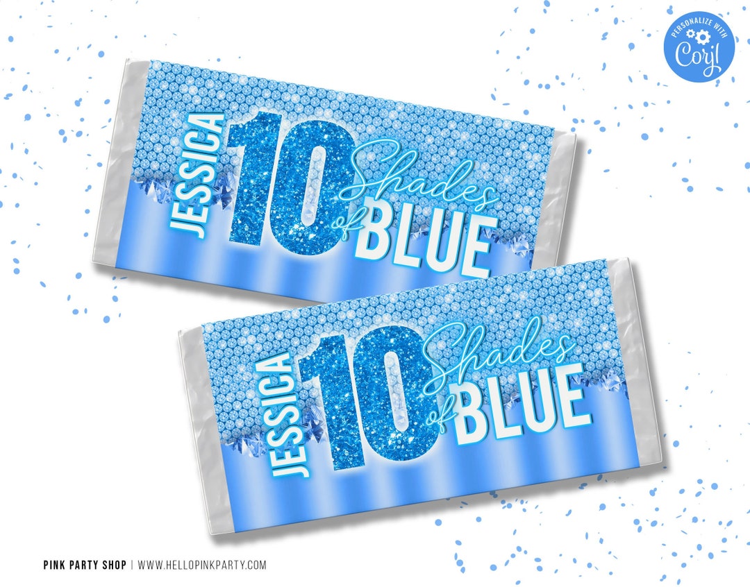 Shades of Blue Birthday Candy Bar Wrapper, Printable Templates, Blue ...
