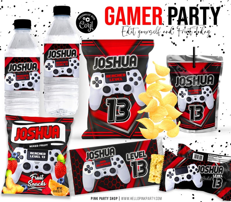 Gamer Birthday Party Bundle Kit Template Printable Gaming - Etsy