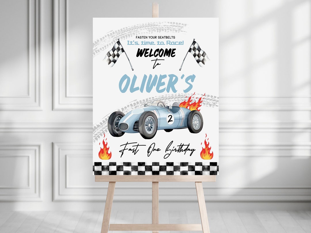 Editable Racing Birthday Welcome Sign Fast One 1st Birthday Race Car ...