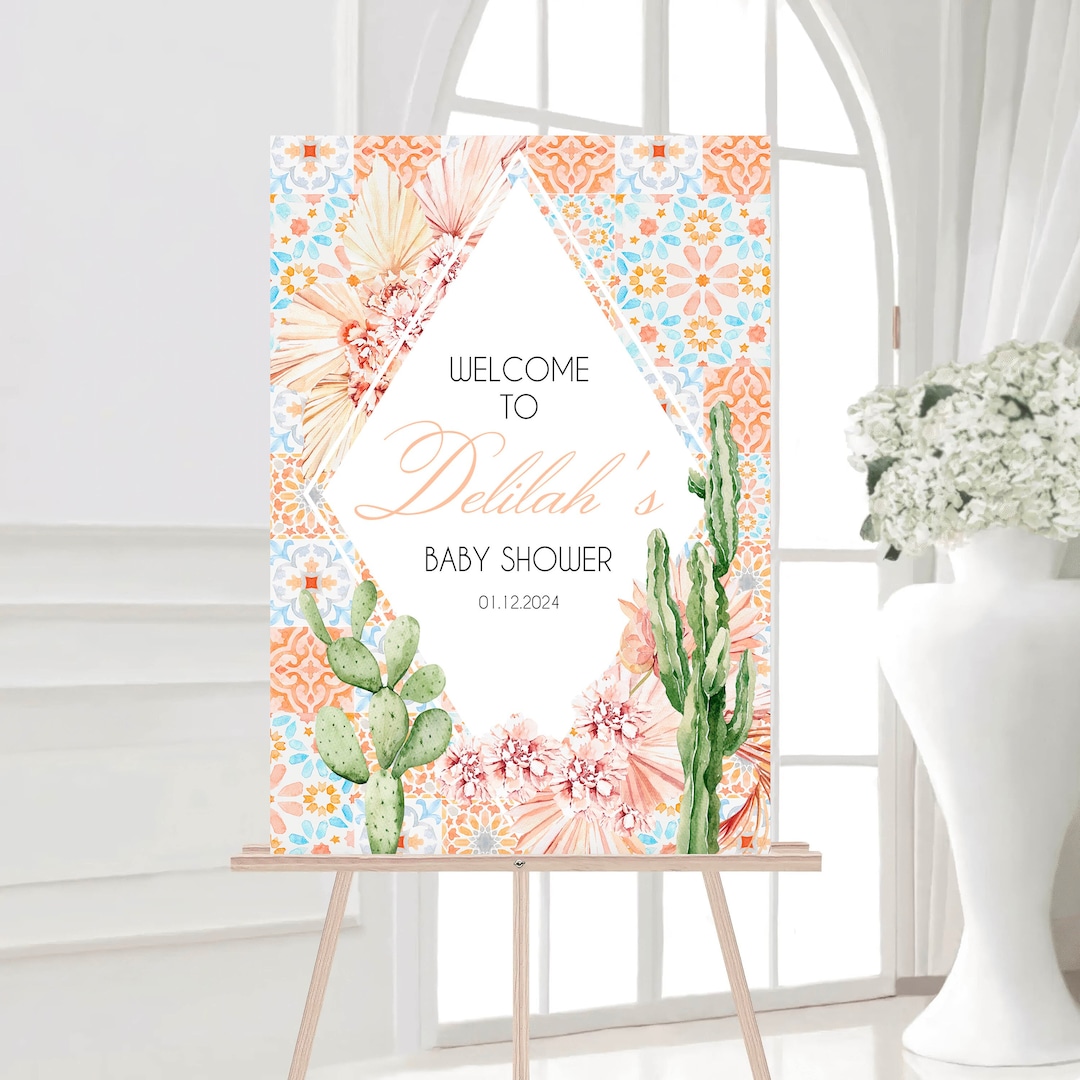 Editable Cactus Baby Shower Welcome Sign Desert Cacti Baby Shower ...