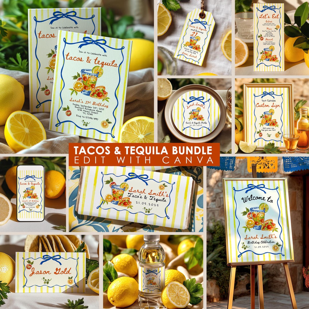 Tacos & Tequila Birthday Party Bundle: Editable Mexican Theme (digital ...