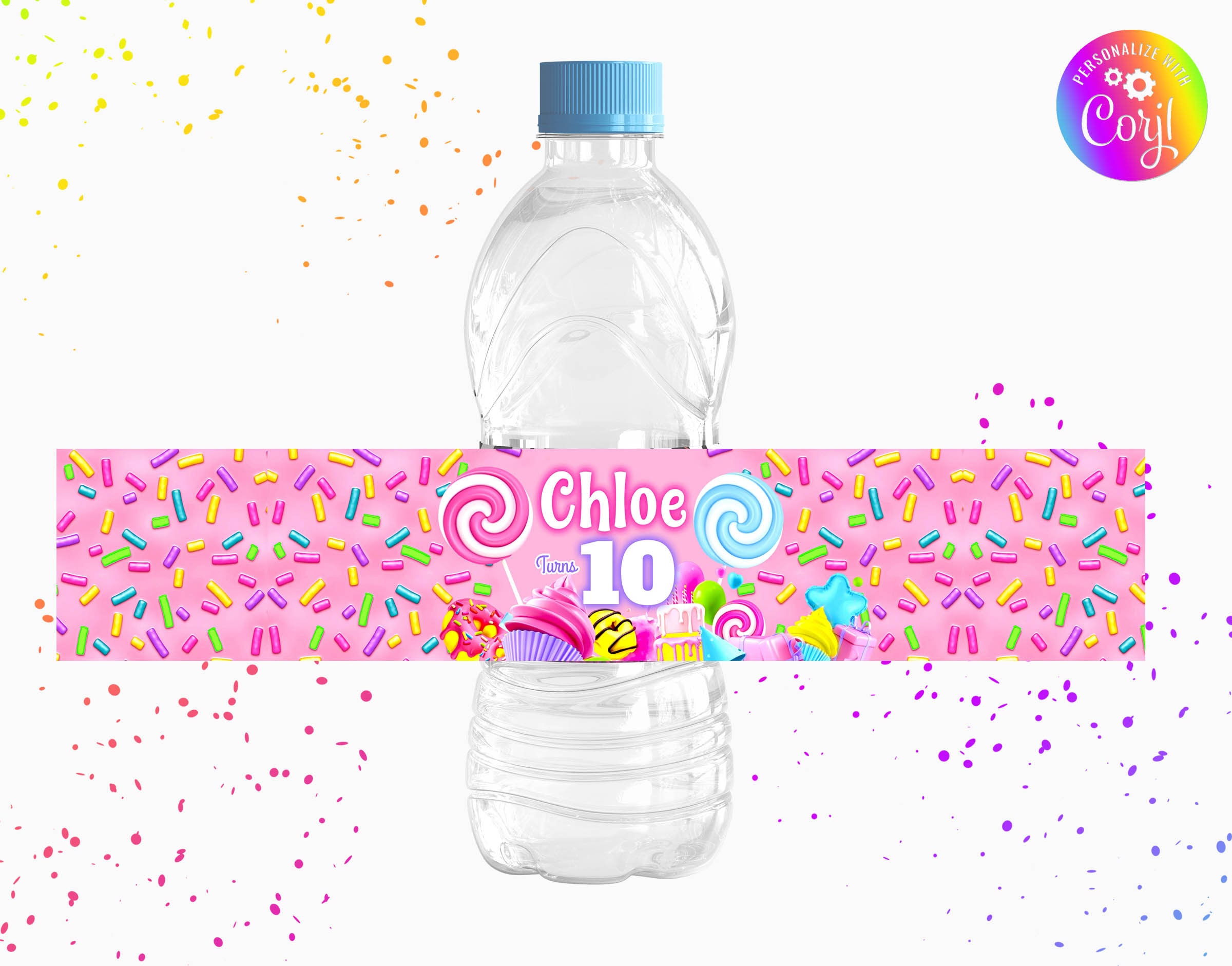 Candyland Birthday Water Bottle Label Template: Editable Candy Theme ...