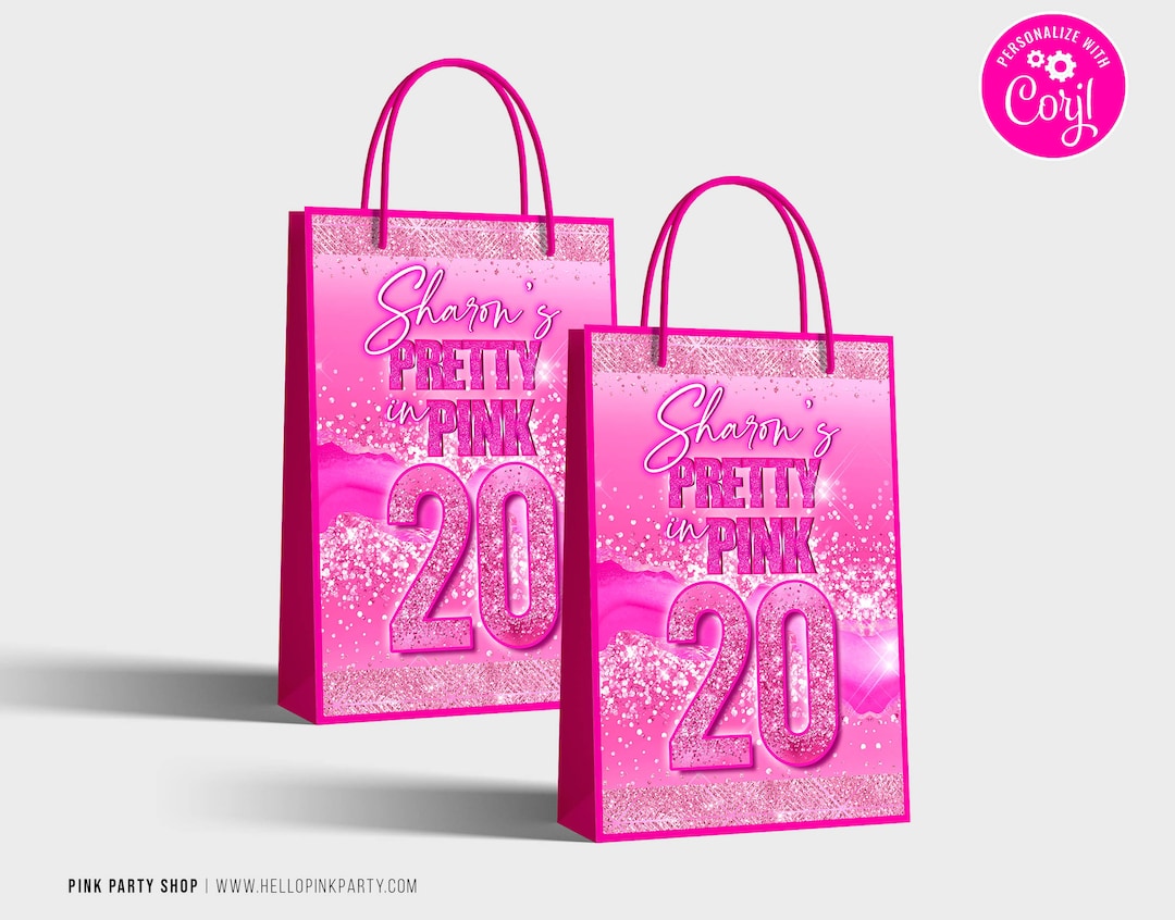 Shades of Pink Birthday Gift Bag Label: Editable Party Favor Template ...