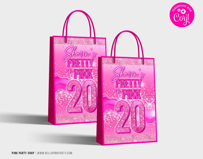 Shades of Pink Birthday Gift Bag Label: Editable Party Favor Template ...