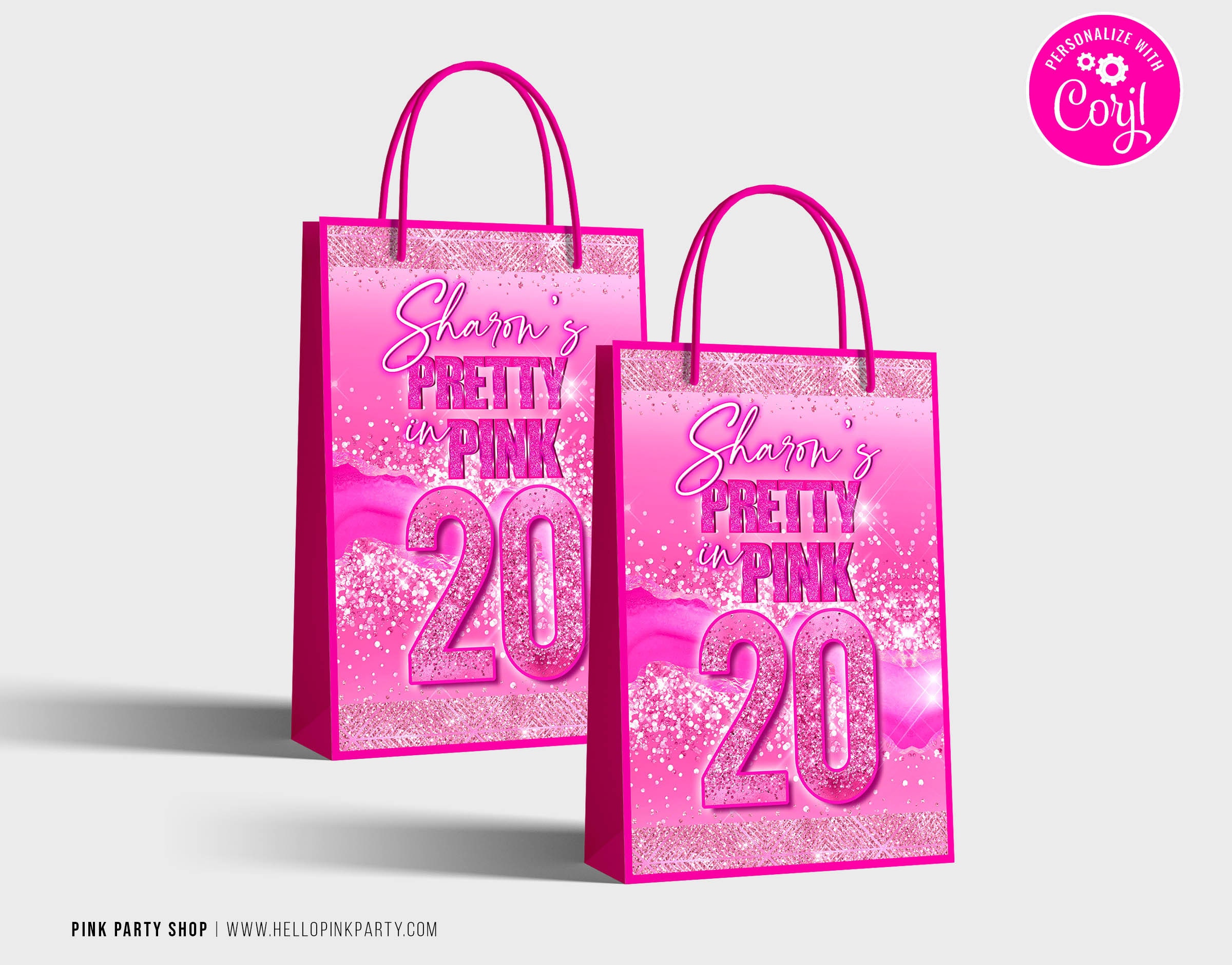 Shades of Pink Birthday Gift Bag Label: Editable Party Favor Template ...