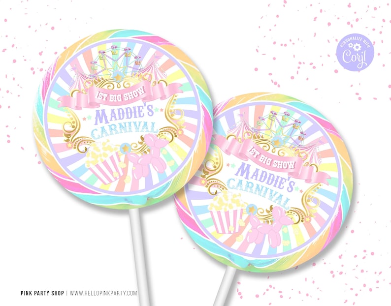 Fun Fair Birthday Lollipop Labels Template Printable - Etsy