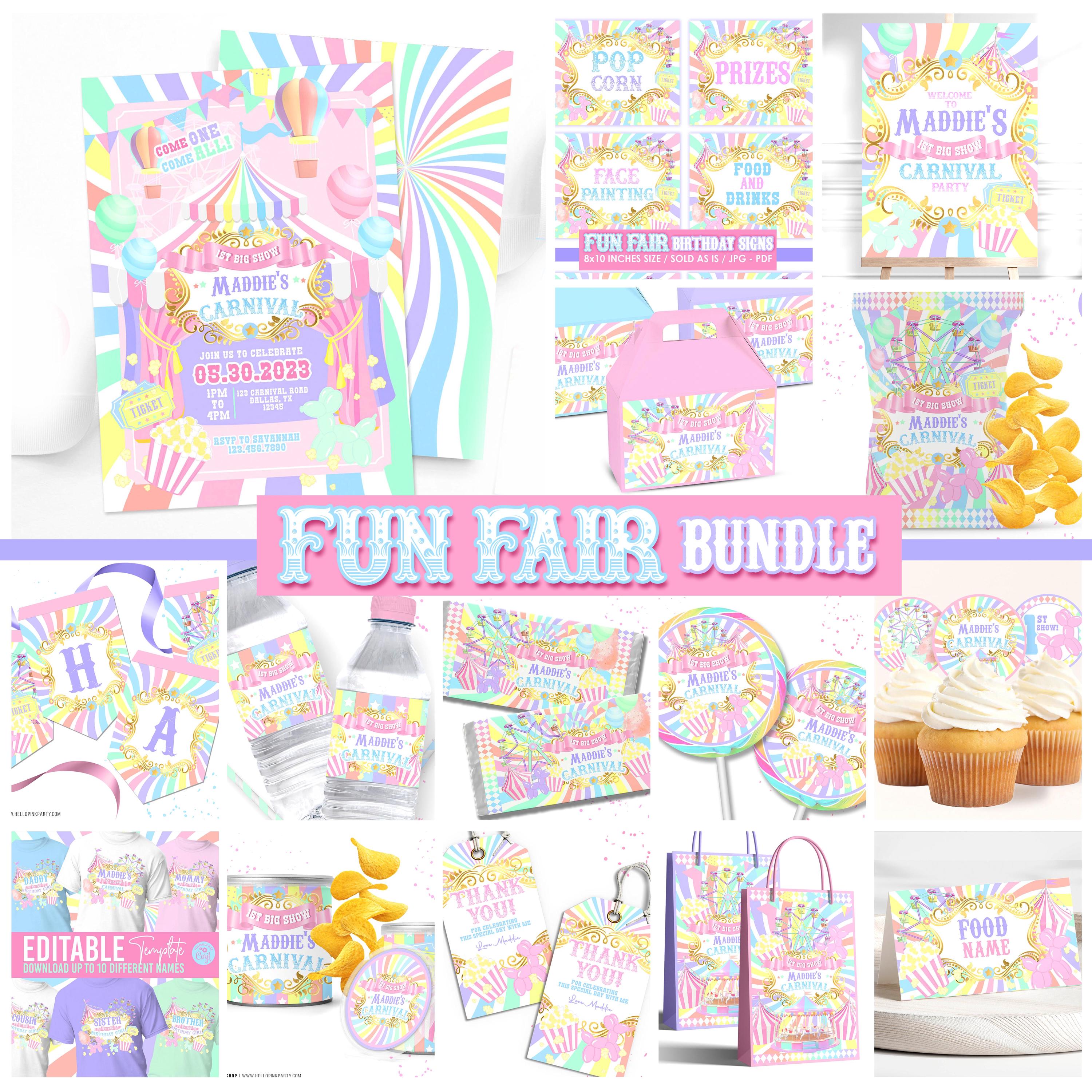 Carnival Birthday Gable Box Labels: Editable Circus Gift Box Template ...