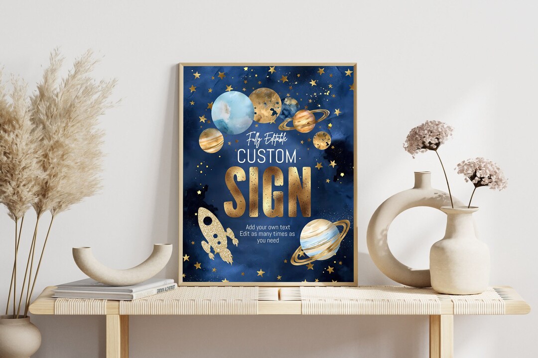 Editable OUTER SPACE Birthday Custom Sign, Galaxy Birthday Party Sign ...