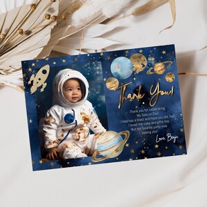 Editable Space Birthday Thank You Card Space Outer Space Planets Galaxy ...