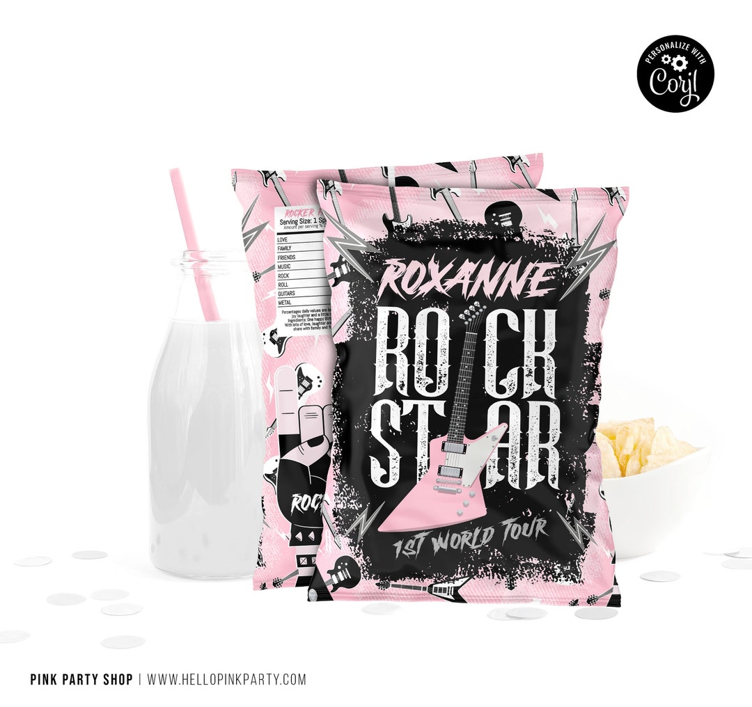 ROCK N ROLL Birthday Party Chip Bag, Template Printable, Rock Party ...