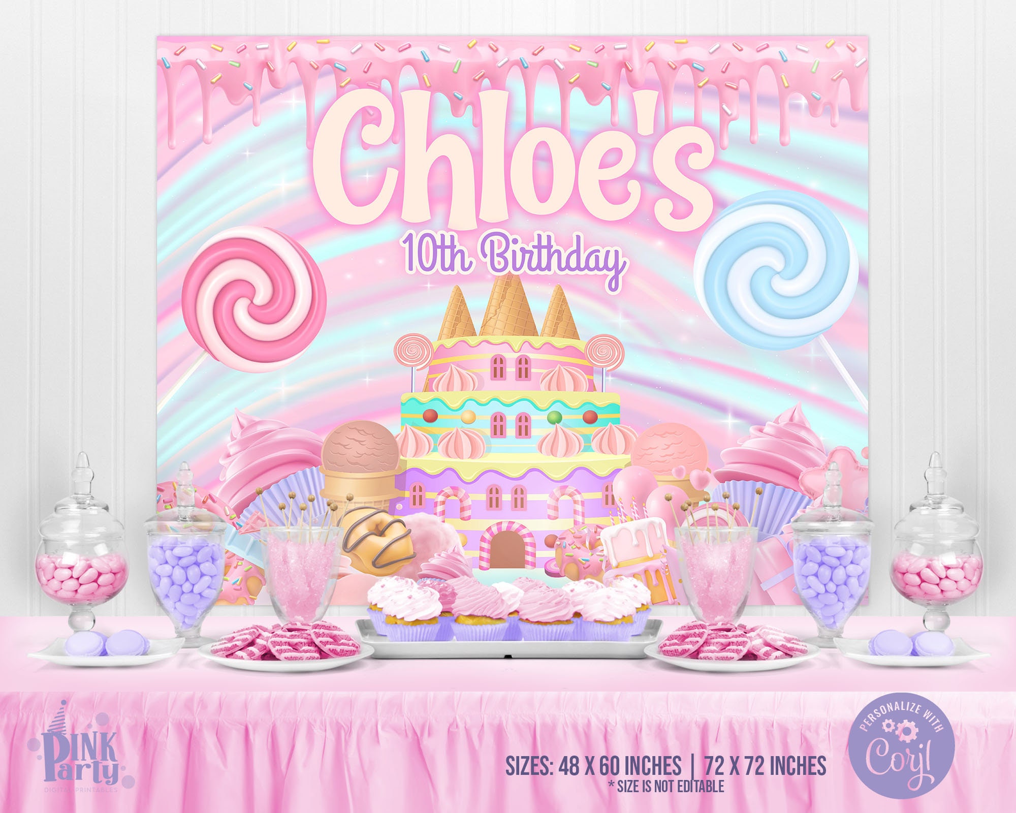 Candyland Birthday Printable Backdrop Template Design Candy - Etsy UK