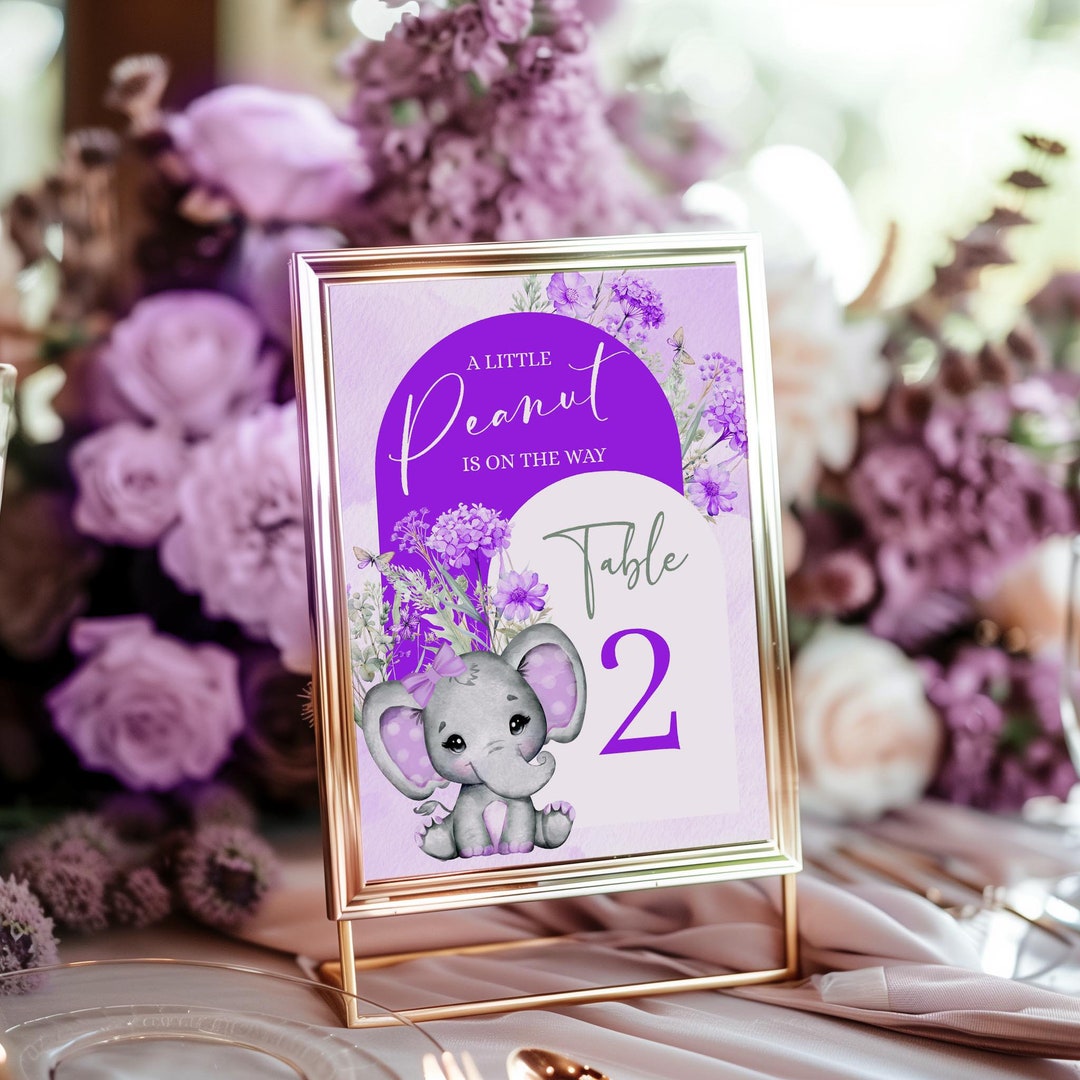 Elephant Baby Shower Table Number Template: Editable Peanut Theme ...