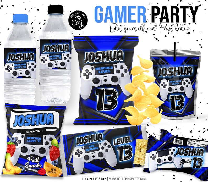 Gamer Birthday Party Favor Bundle: Editable Video Games Labels (digital ...