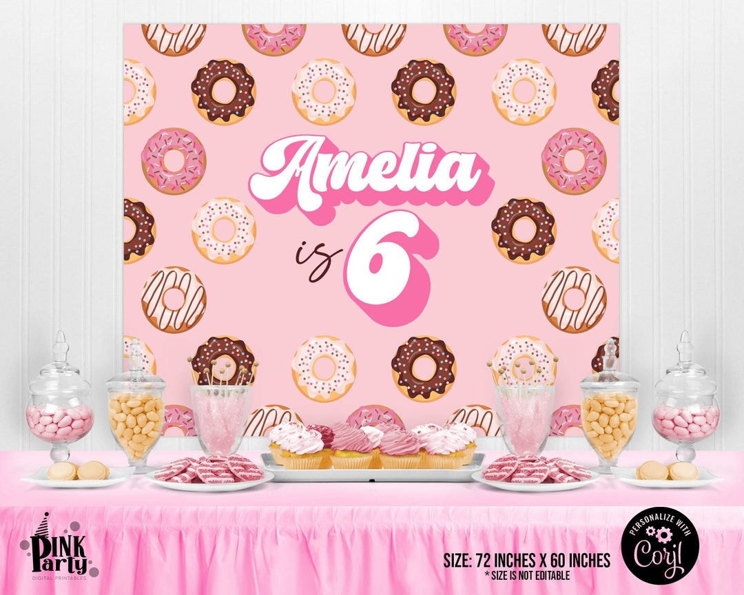 Donut Birthday Backdrop Printable Template, Kids Birthday Candy Table ...