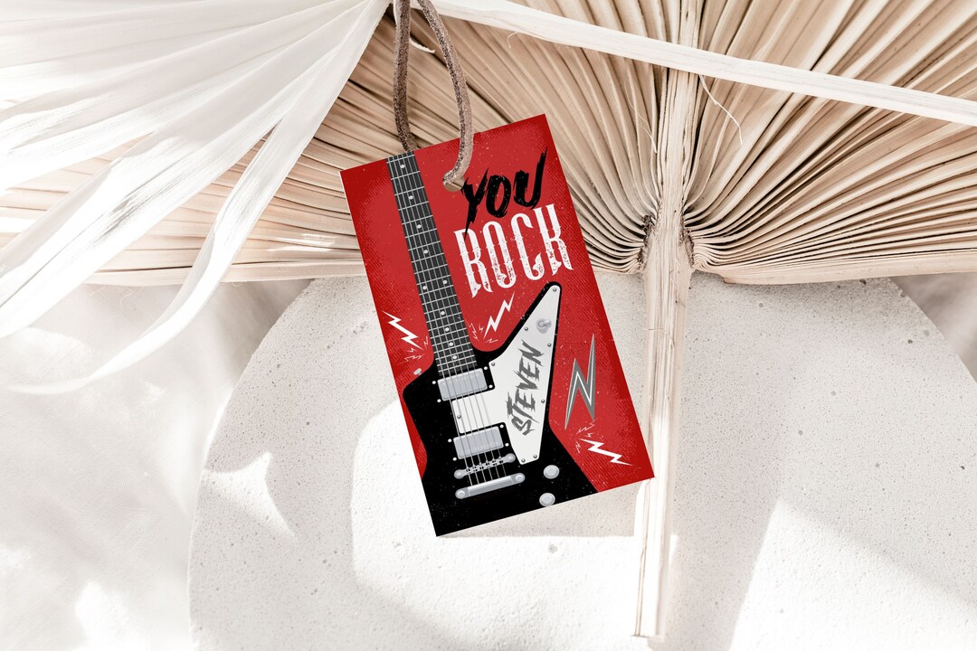 Rock Star Birthday Thank You Tag: Guitar Favor (printable Template) - Etsy