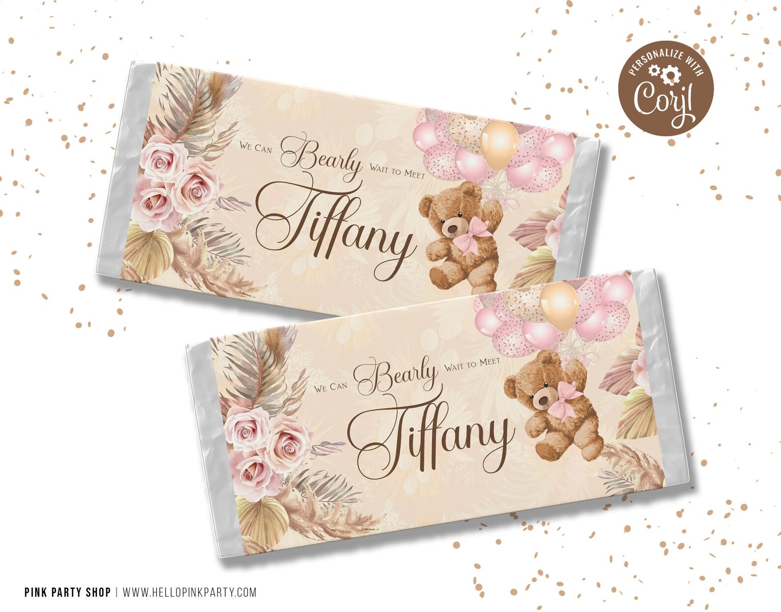 Teddy Bear Baby Shower Candy Bar Wrapper Template (digital Download ...
