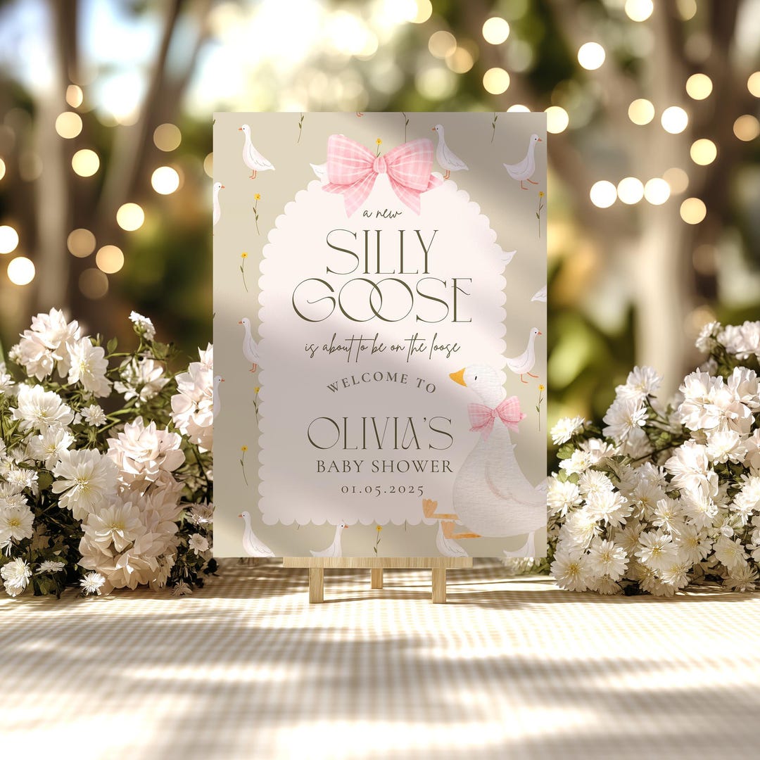 Silly Goose Baby Shower Welcome Sign: Geese Pink Bow Poster Decor ...