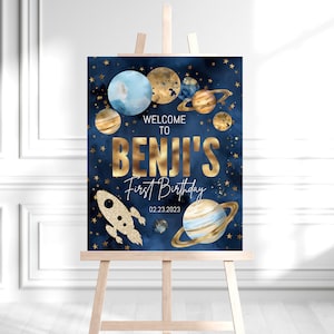 Editable Space Birthday Thank You Card Space Outer Space Planets Galaxy ...