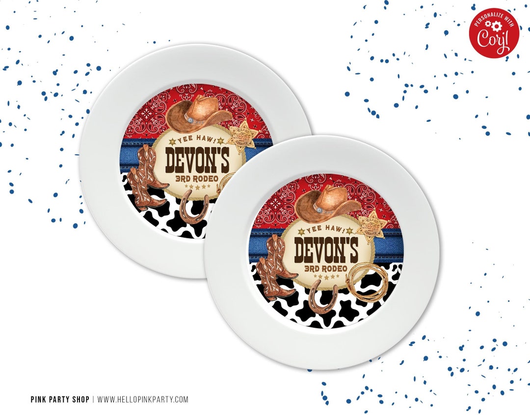 Cowboy Birthday Charger Insert: Editable Rodeo Plate Template (digital ...