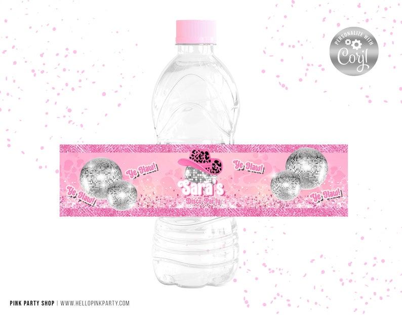Disco Cowgirl Birthday Party Water Labels Wrapper Printable - Etsy