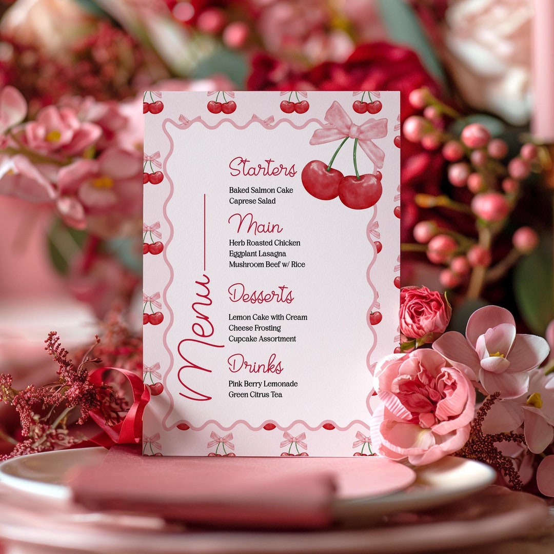 Cherry Menu Template Printable Editable Cherry on Top Baby Shower Menu ...