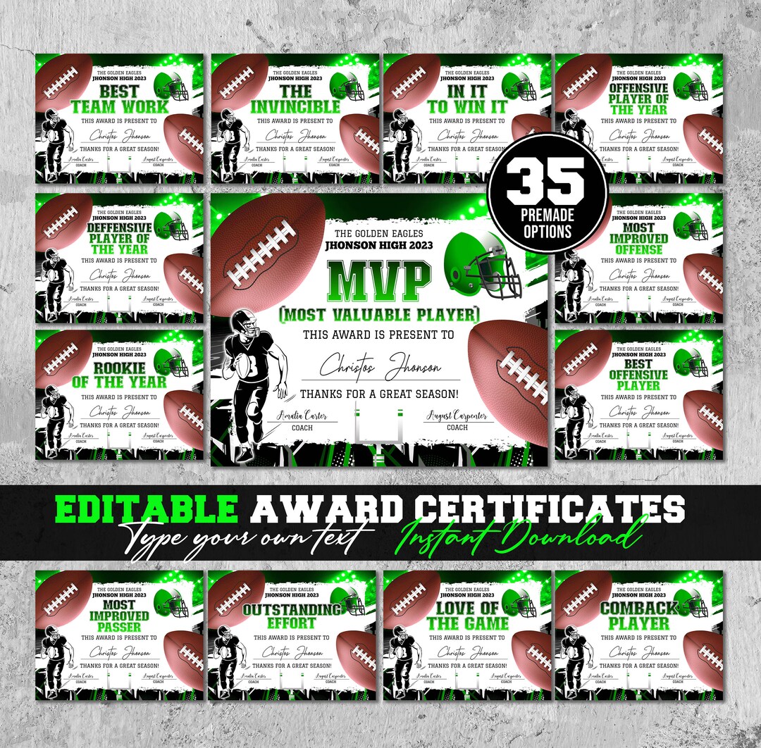 Editable Football Award Certificate: Team Awards (digital Download) - Etsy