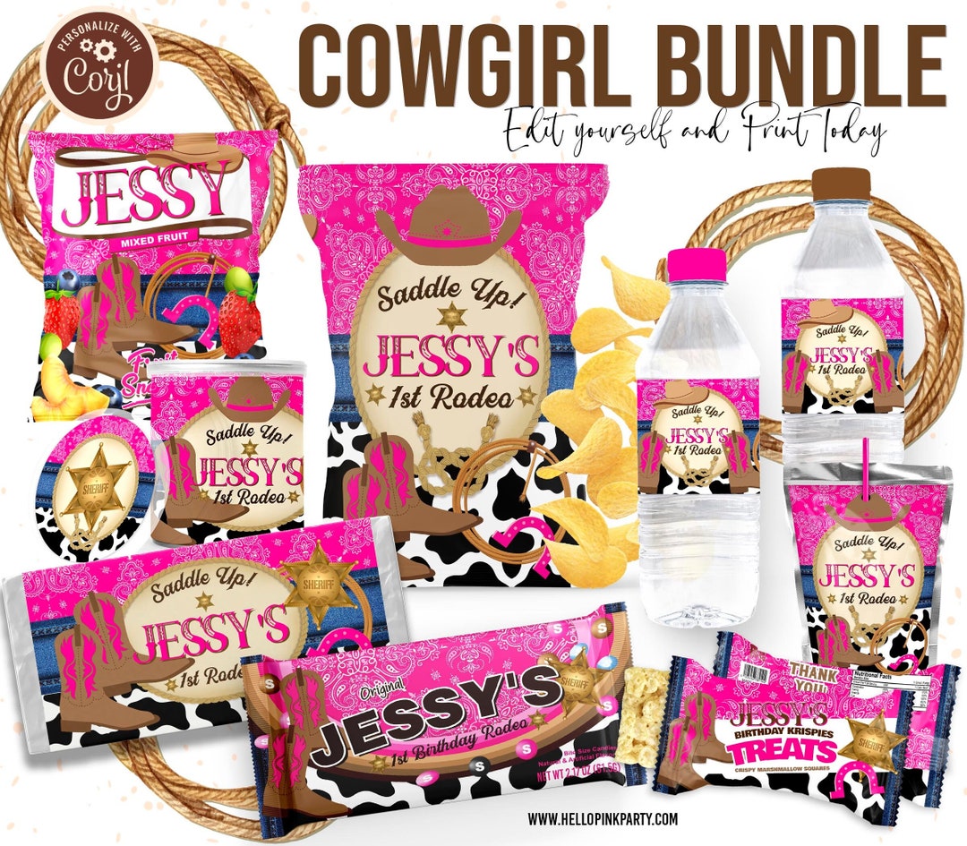 Editable Cowgirl Birthday Party Bundle Kit Template Printable Saddle up ...