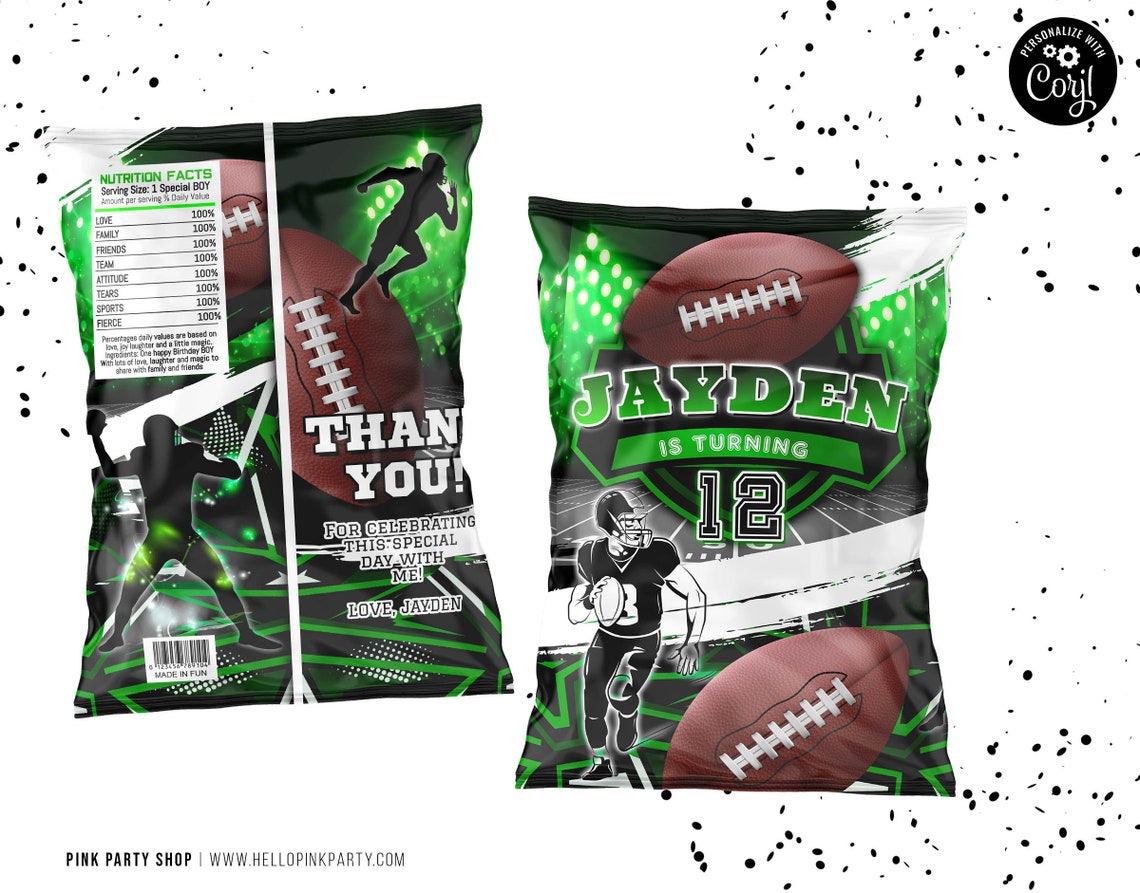 Football Birthday Chip Bag Template: Personalized Party Favor (digital ...