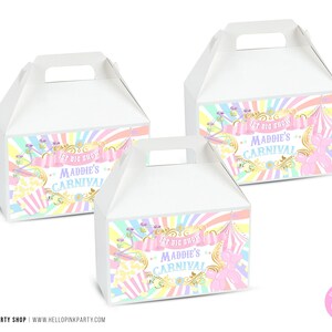 Carnival Birthday Gable Box Labels: Editable Circus Gift Box Template ...