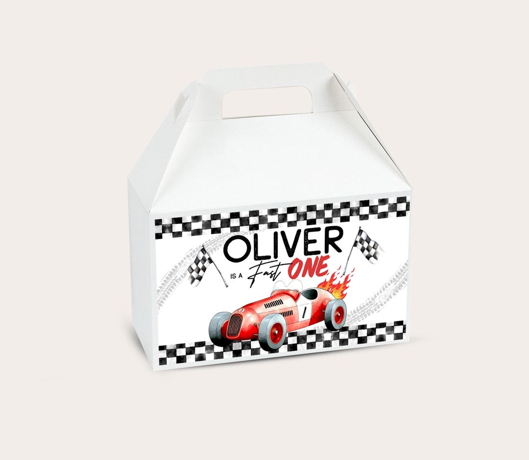 Editable Race Car Favor Box Label Boy Racing Party Favor Fast One ...
