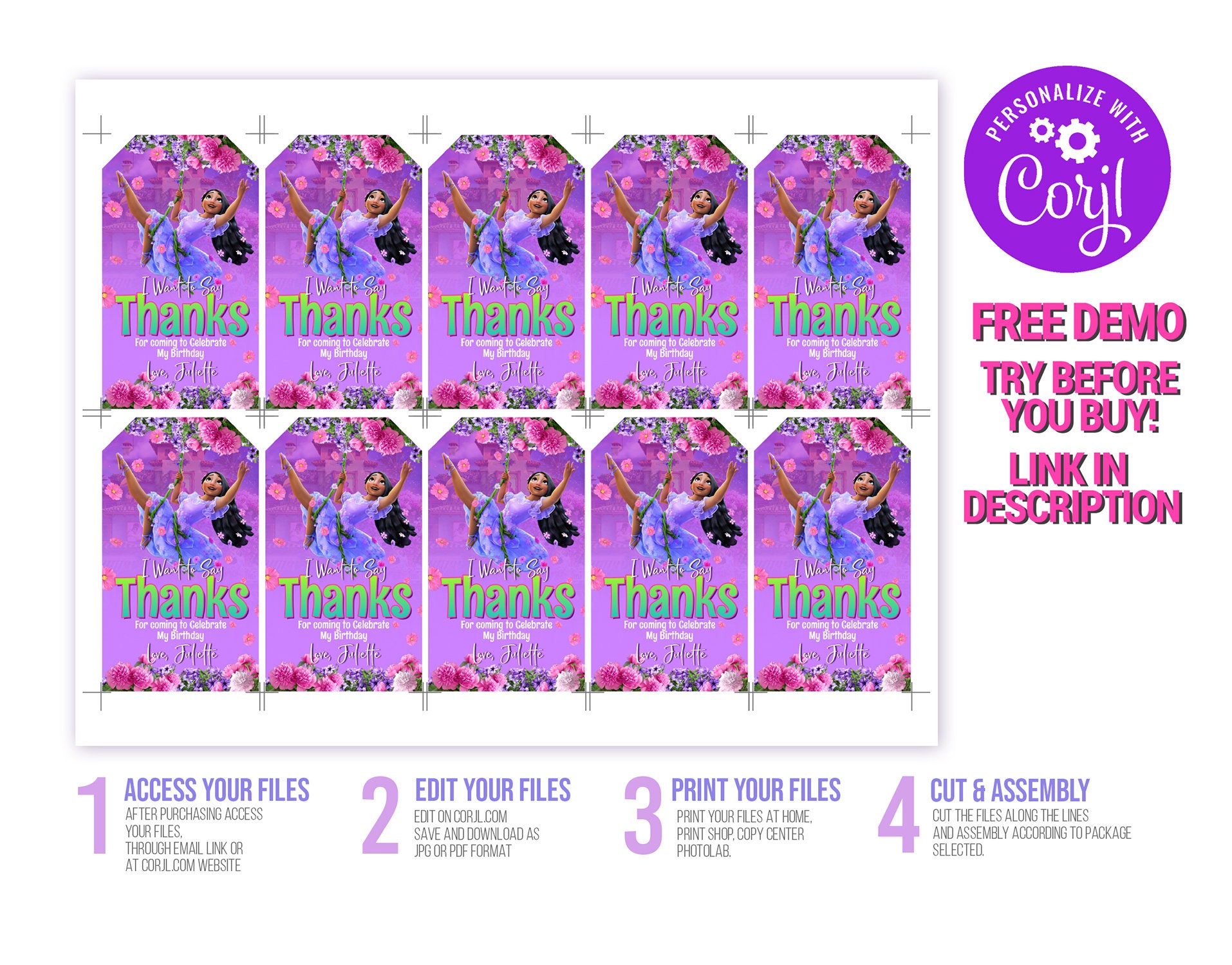 Kids Birthday Thank You Tag Template Printable Kids Birthday Etsy