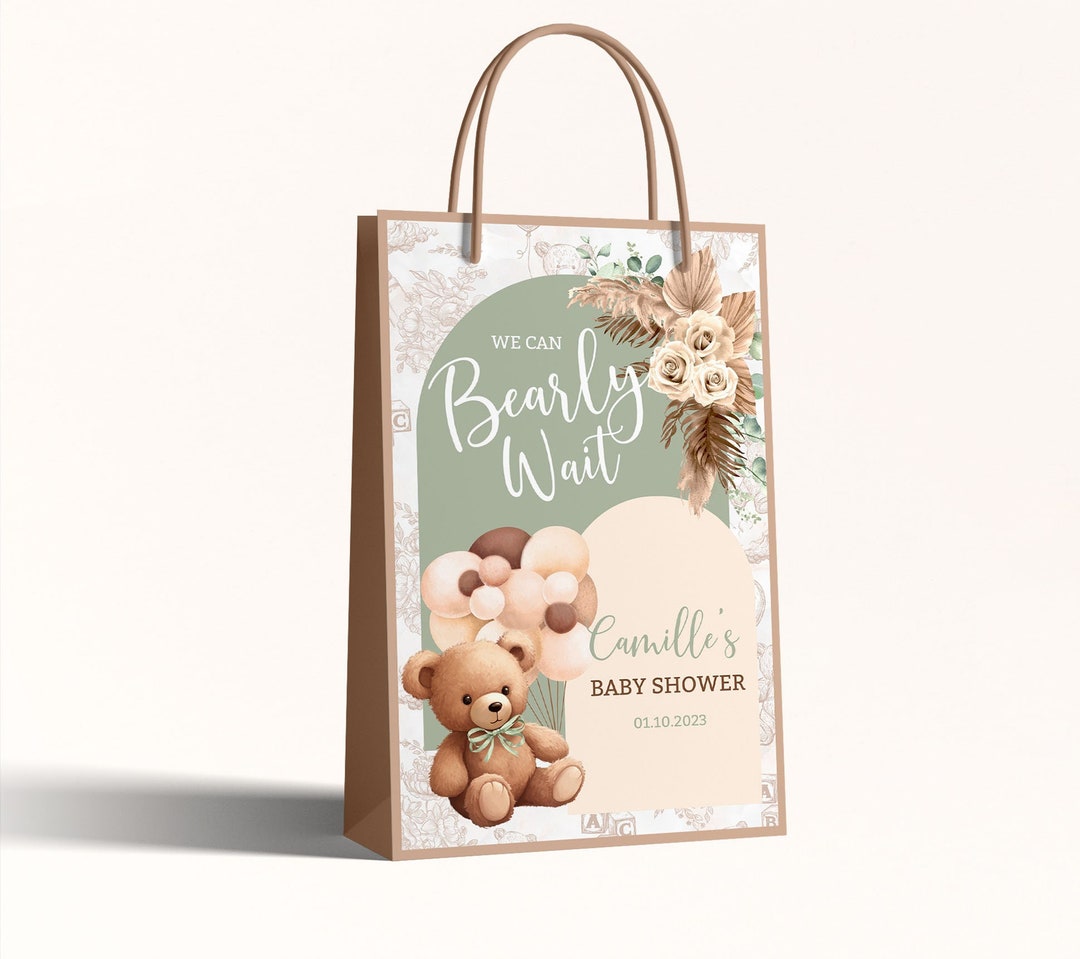 EDITABLE Bear Bearly Wait Birthday Gift Box Label, Beary First Birthday ...