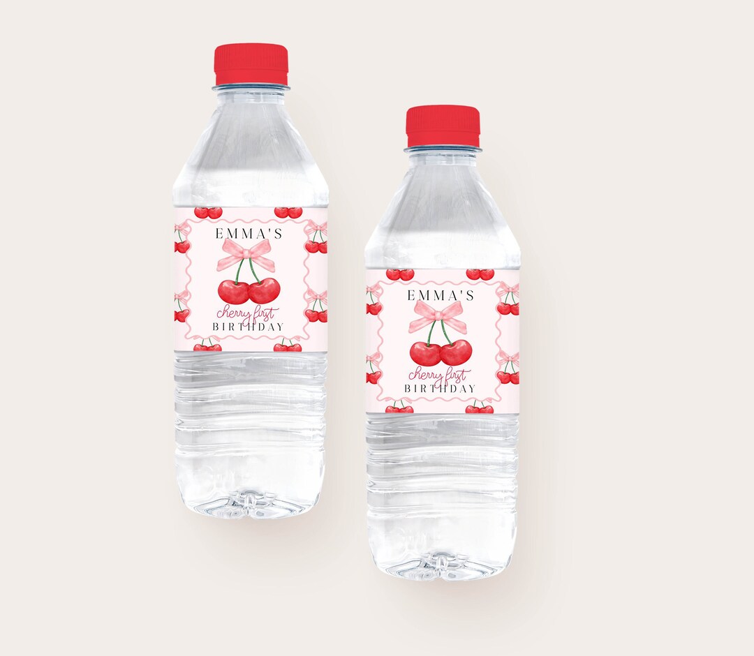 Cherry First Birthday Water Label Editable Template Cherries 1st ...