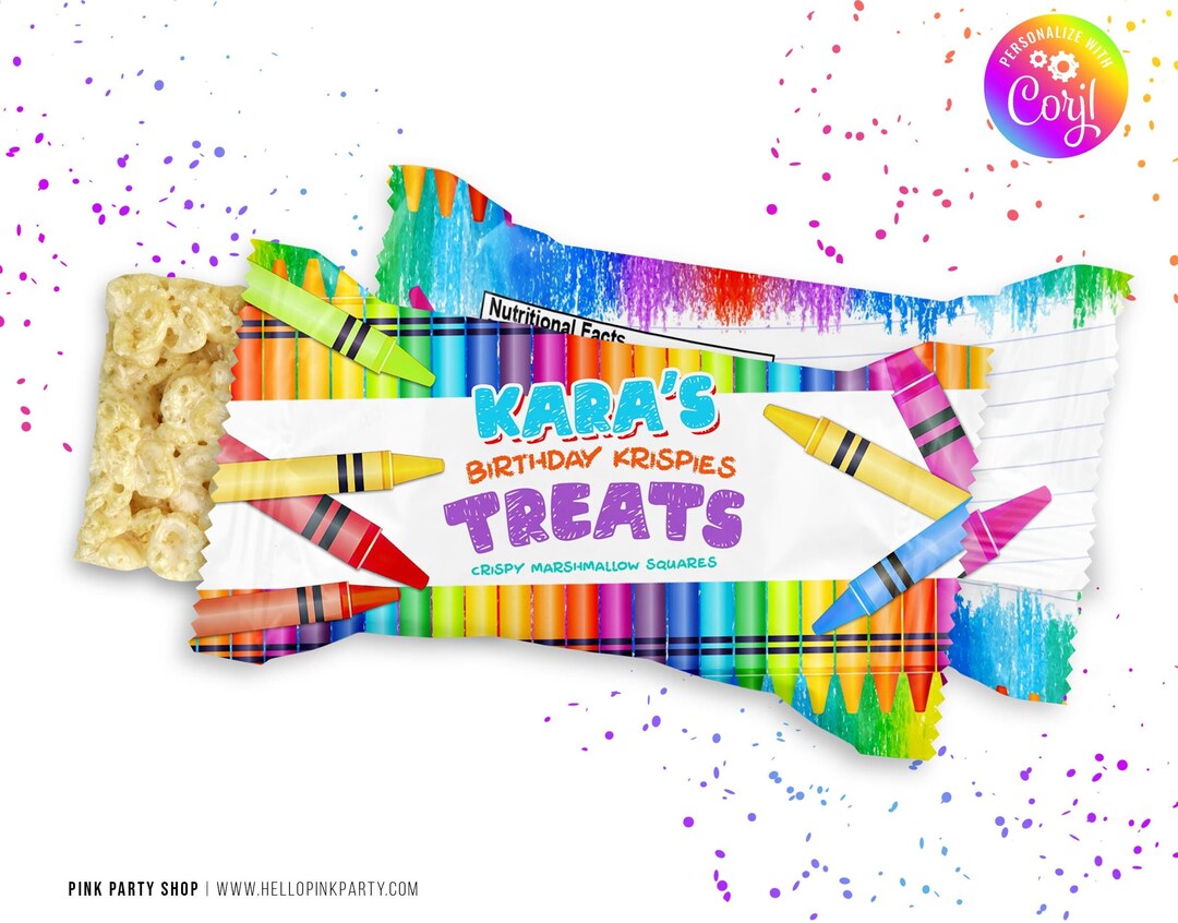 Crayon Birthday Rice Treats Wrapper Editable Template Printable Arts ...