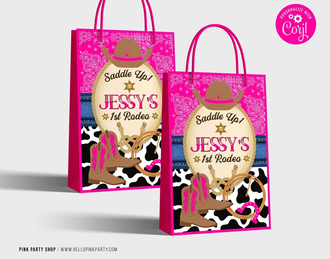 Cowgirl Birthday Gift Bag Labels: Editable Rodeo Favor Tags (digital ...