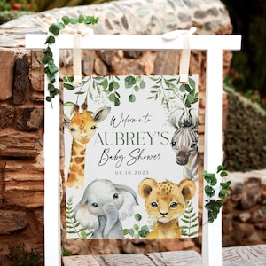 Editable Welcome Sign Little Wild One Safari Jungle Baby Shower Poster ...