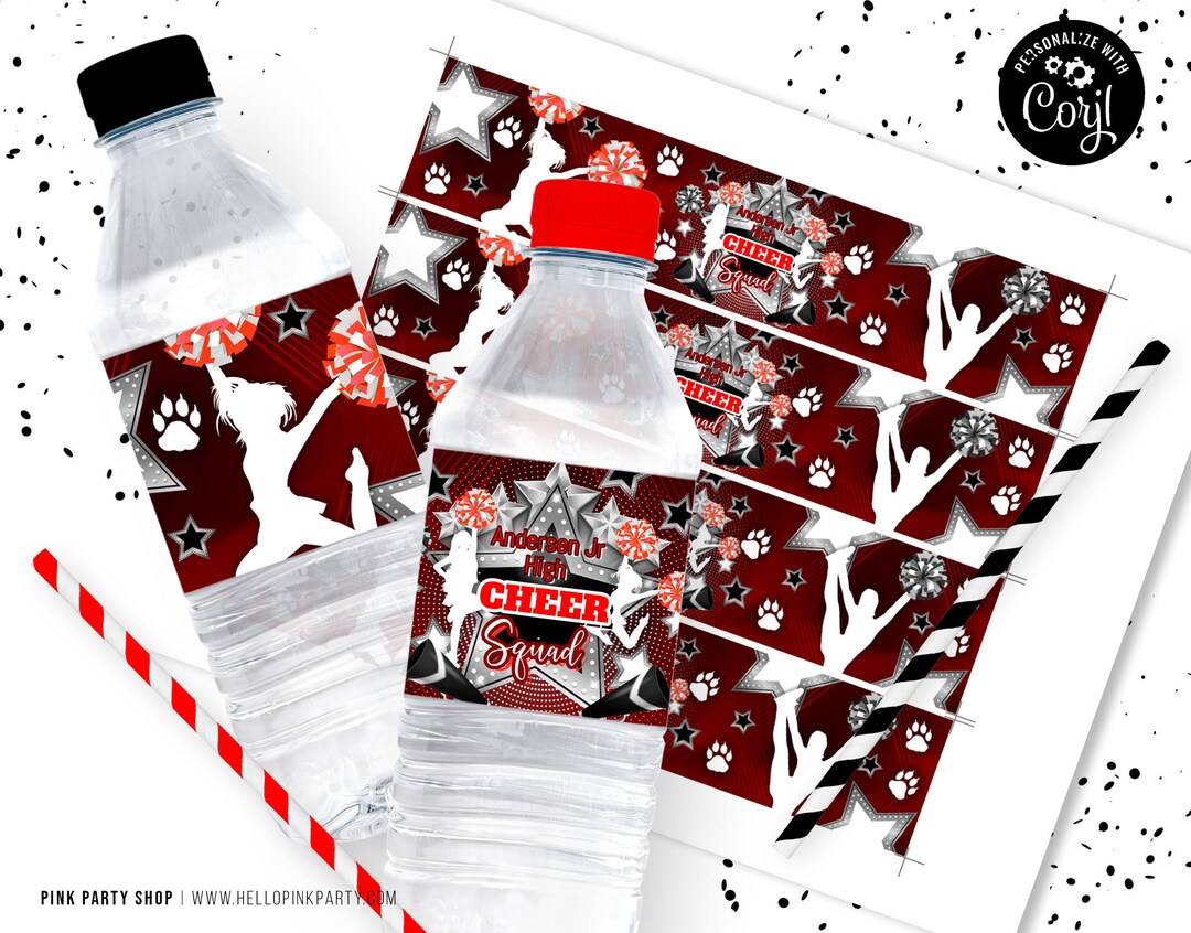 Cheerleading Water Labels Wrapper, Printable Templates, Cheer Squad ...