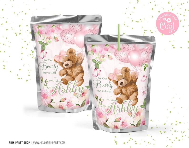 Teddy Bear Baby Shower Juice Pouch Labels Printable - Etsy