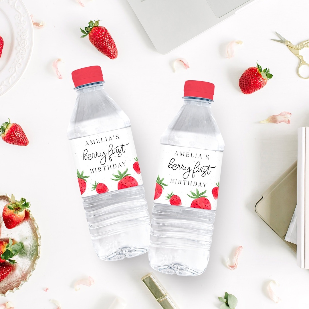 Strawberry Water Bottle Labels Strawberry Birthday Decor Berry Sweet ...