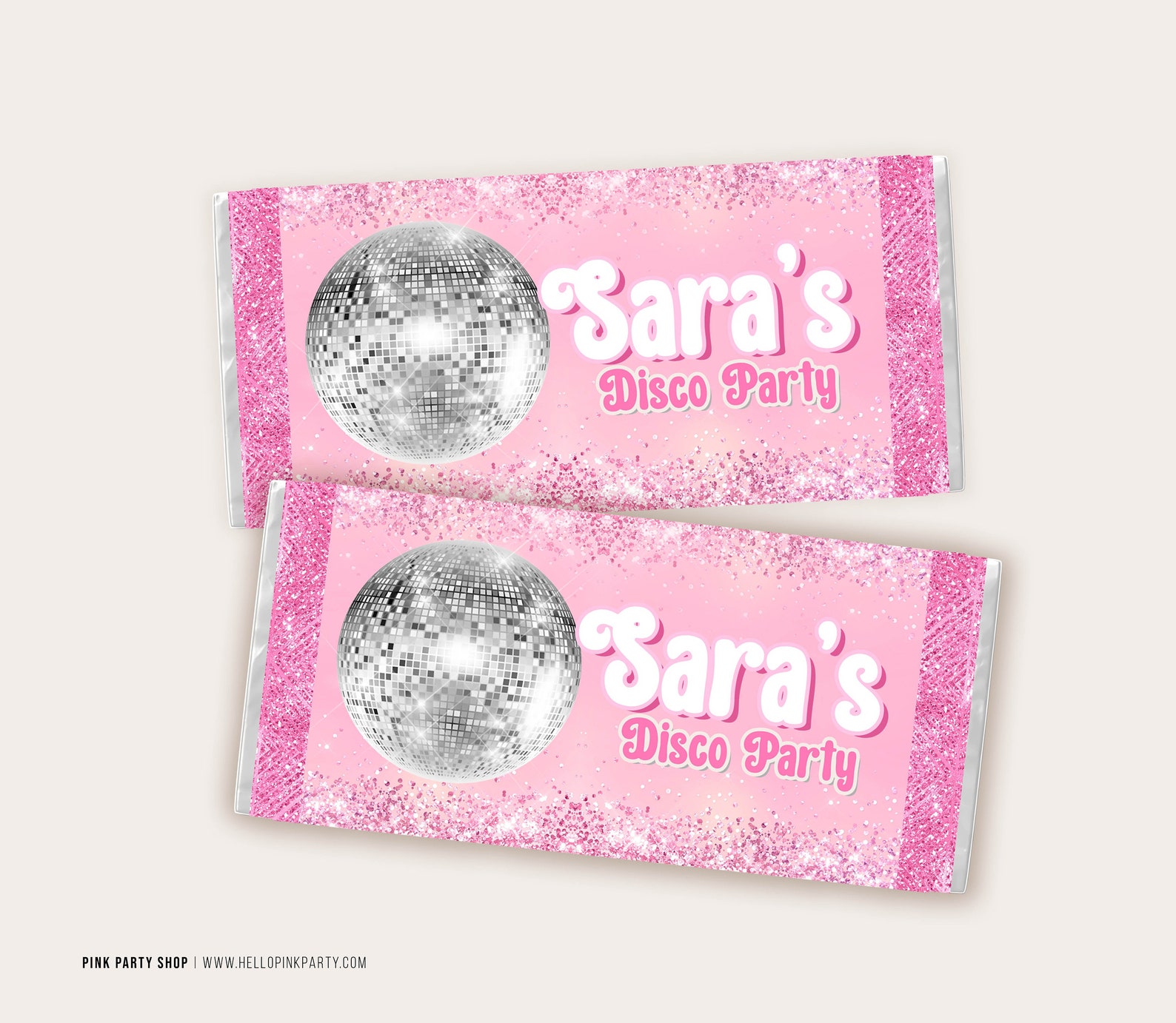 Retro Disco Ball Birthday Party Bundle: Pink Editable Template (digital ...