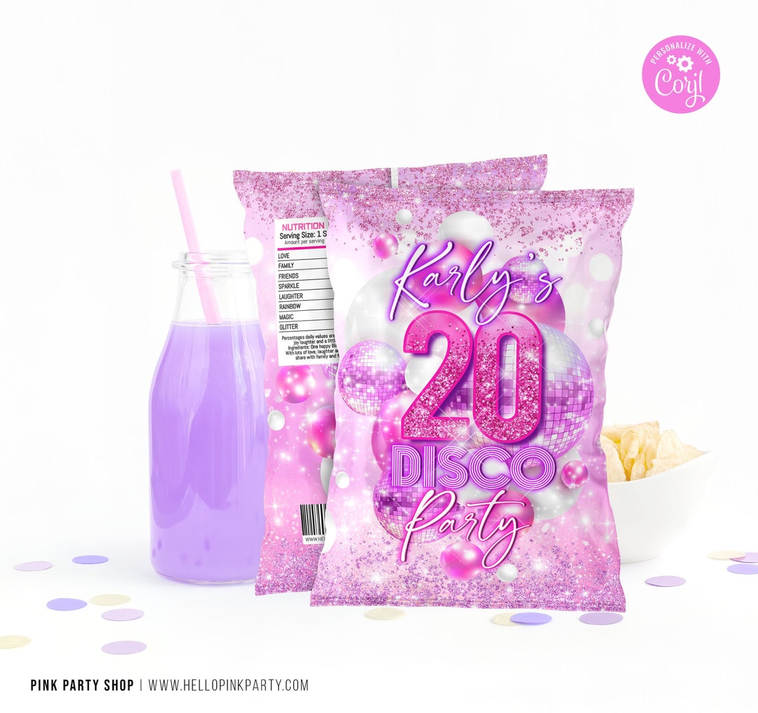 Disco Ball Birthday Party Chip Bag, Template Printable, Disco Girl Chip ...