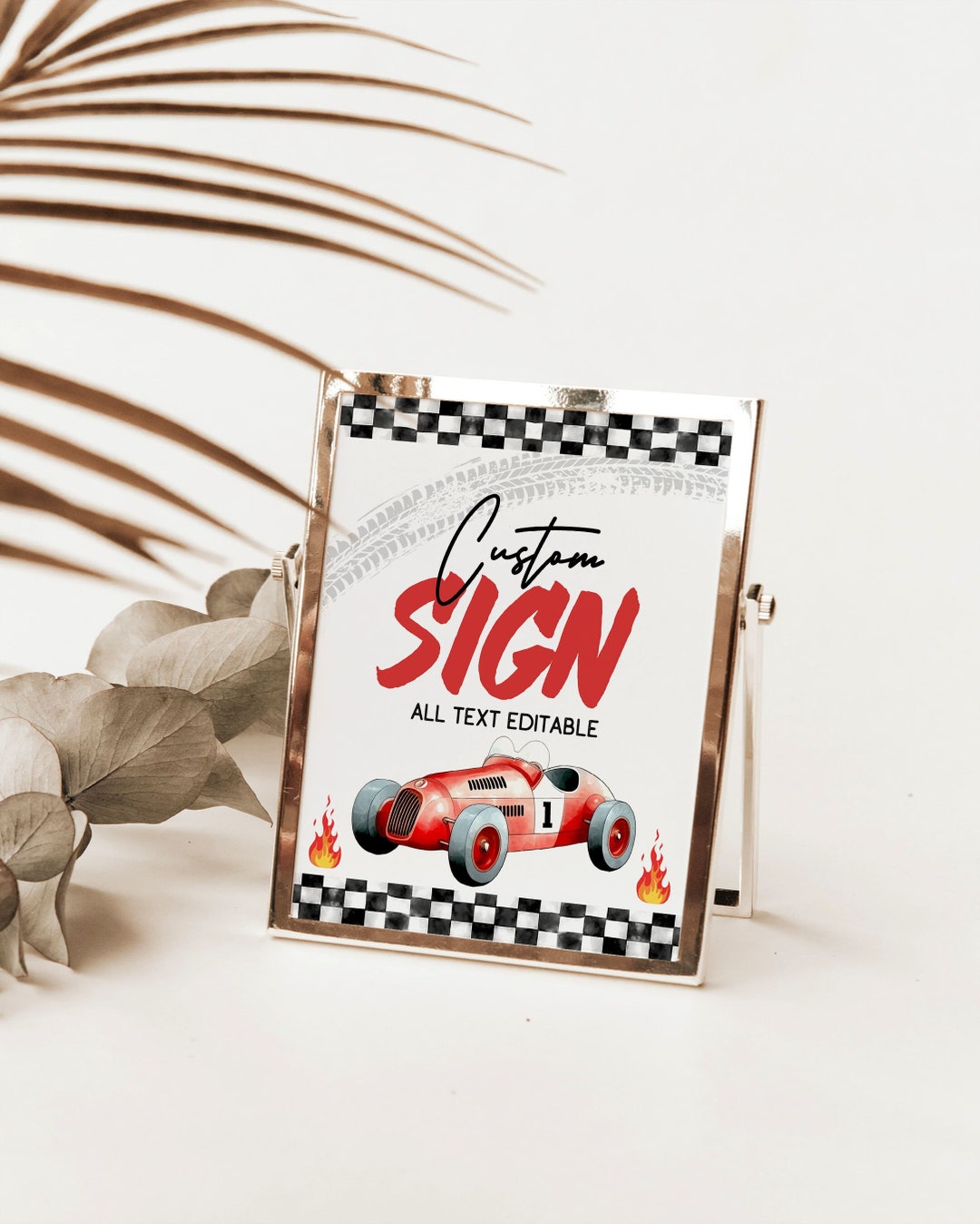Editable Custom Sign Race Car Birthday Racing Vintage Cars Red Boy ...