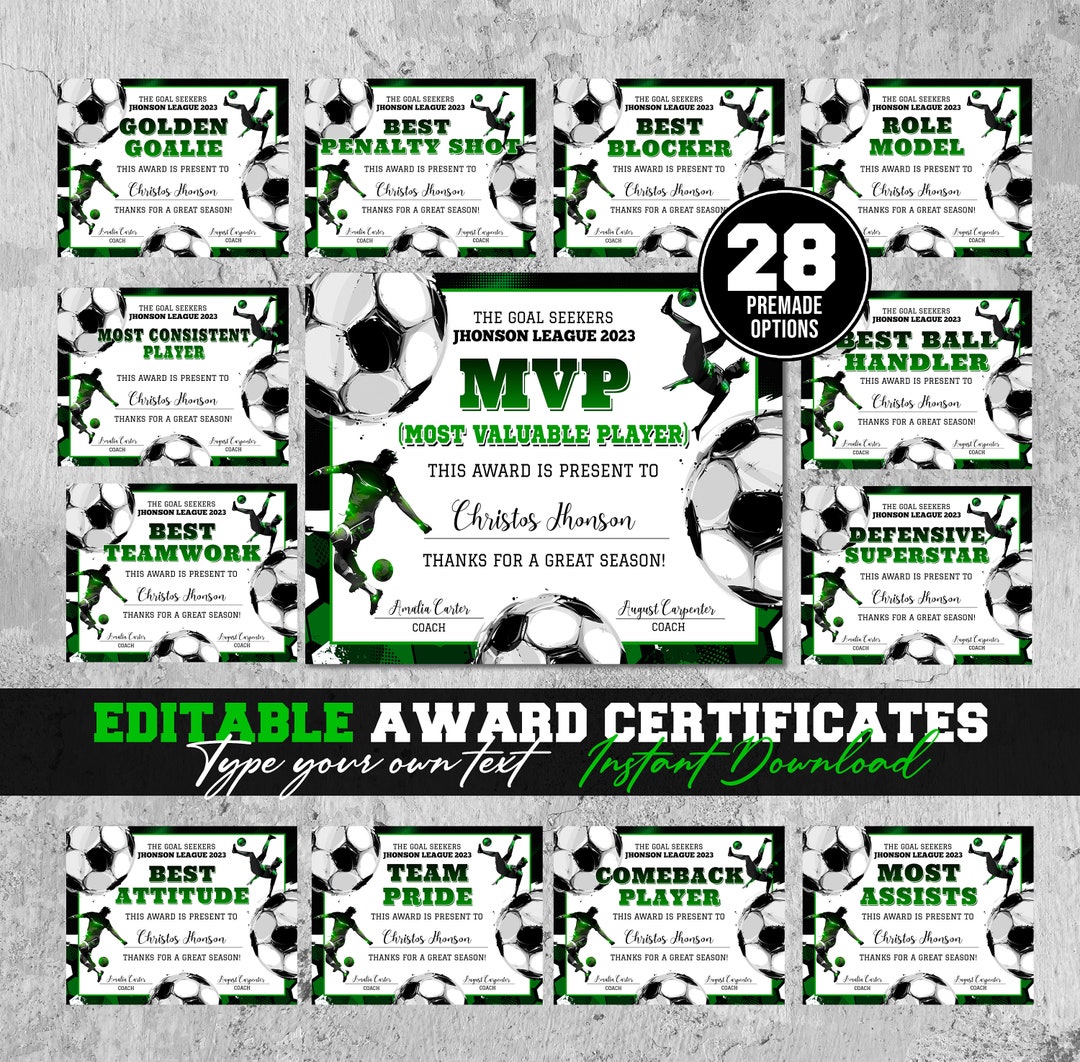Editable Soccer Award Certificate End of Season Soccer Award Ceremony ...