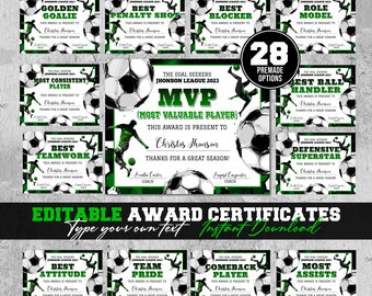 Editable Soccer Award Certificate End of Season Soccer Award Team ...