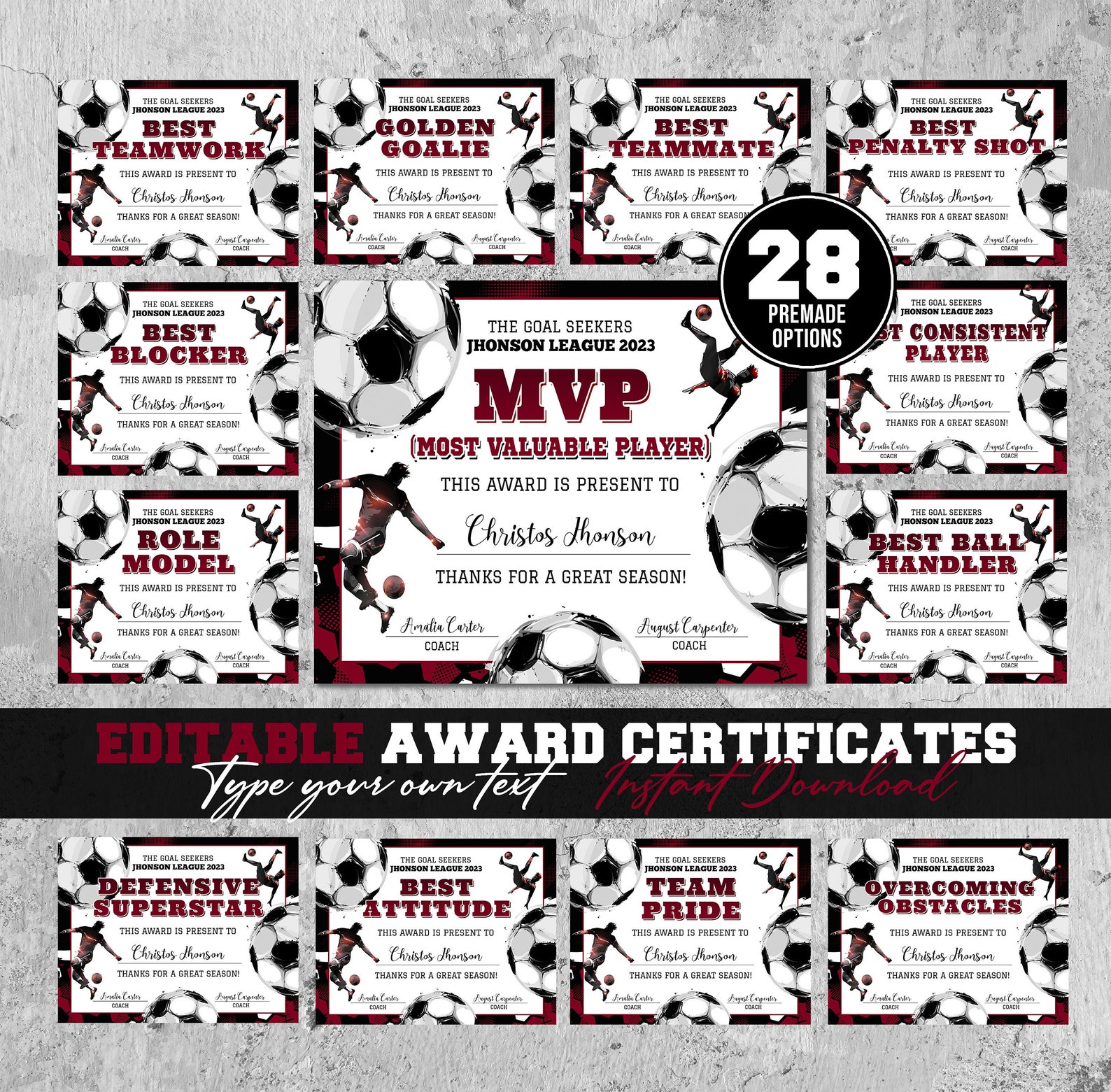 Editable Soccer Award Certificate End of Season Soccer Award Ceremony ...